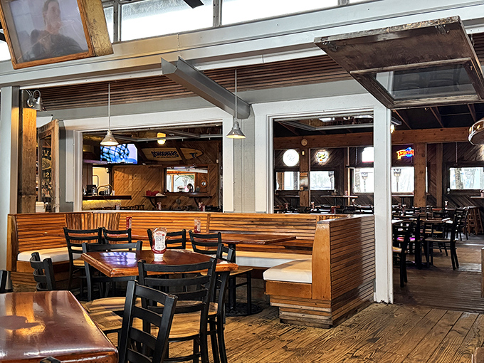 Inside, wooden booths and nautical charm create that perfect "I've discovered something authentic" feeling that makes vacation meals memorable.