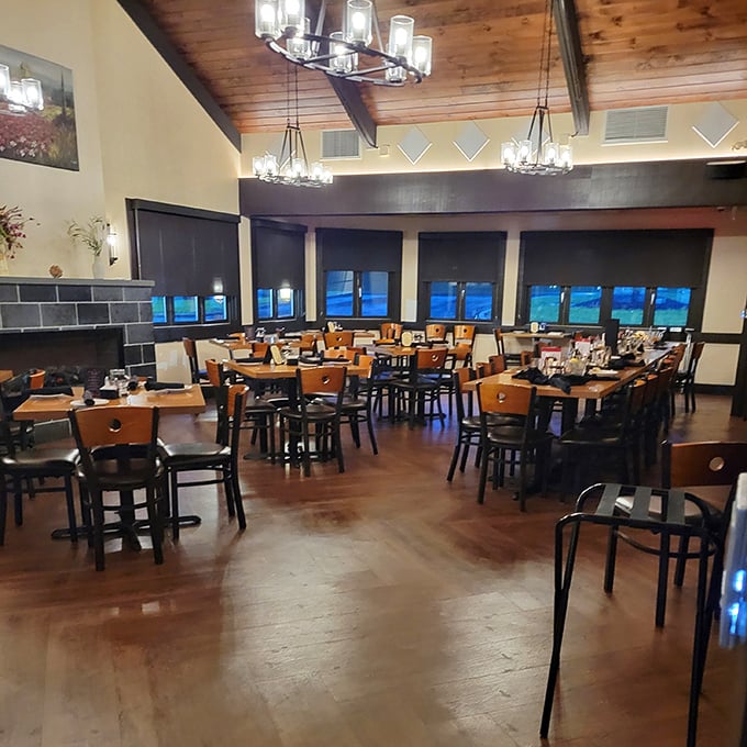 Soaring wooden beams, grand chandeliers, and communal tables create the perfect setting for raising a stein and making new friends over hearty German fare.