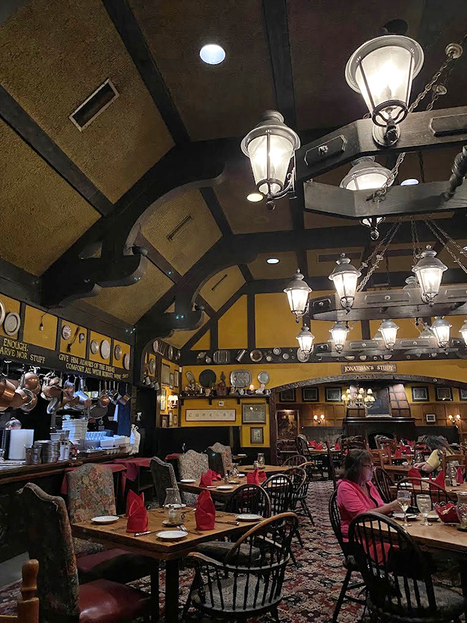 Step inside and you're transported to a British pub that's had a luxurious upgrade. Those lantern lights could make anyone look good enough to eat.