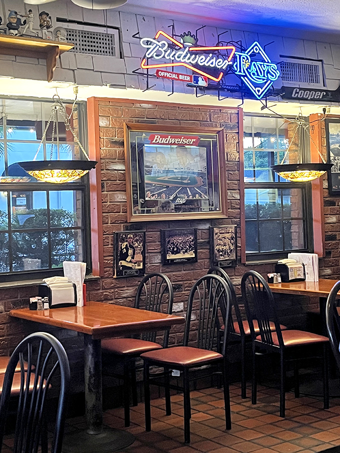 Where sports history meets burger perfection. Those neon signs aren't just decoration&mdash;they're beacons guiding hungry souls to paradise.