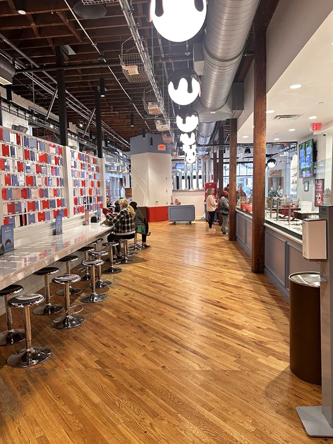 Inside, warm wooden floors and exposed beams create the perfect backdrop for chocolate adventures, with bar seating that invites lingering conversations.