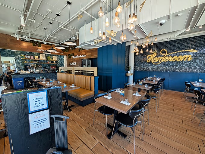 Inside, school-themed nostalgia meets modern Oakland cool. Those pendant lights aren't just illuminating the space&mdash;they're spotlighting culinary magic about to happen.