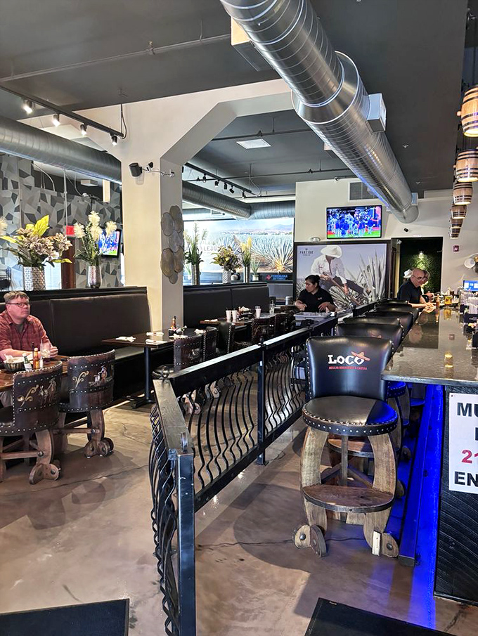 Industrial-chic meets Mexican warmth inside Loco, where exposed ductwork and barrel chairs create the perfect backdrop for serious taco consumption.