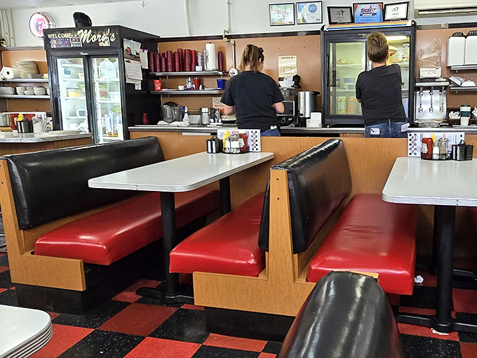 Classic red vinyl booths and checkerboard floors &ndash; this isn't retro design, it's the real deal that's been serving comfort for decades.