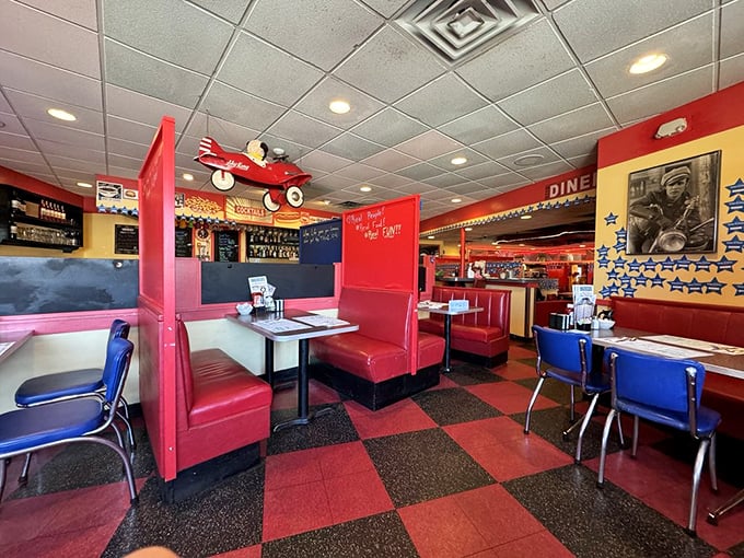 Classic red vinyl booths and checkerboard floors&mdash;this isn't retro design, folks, it's authentic Americana that never went out of style in the first place.