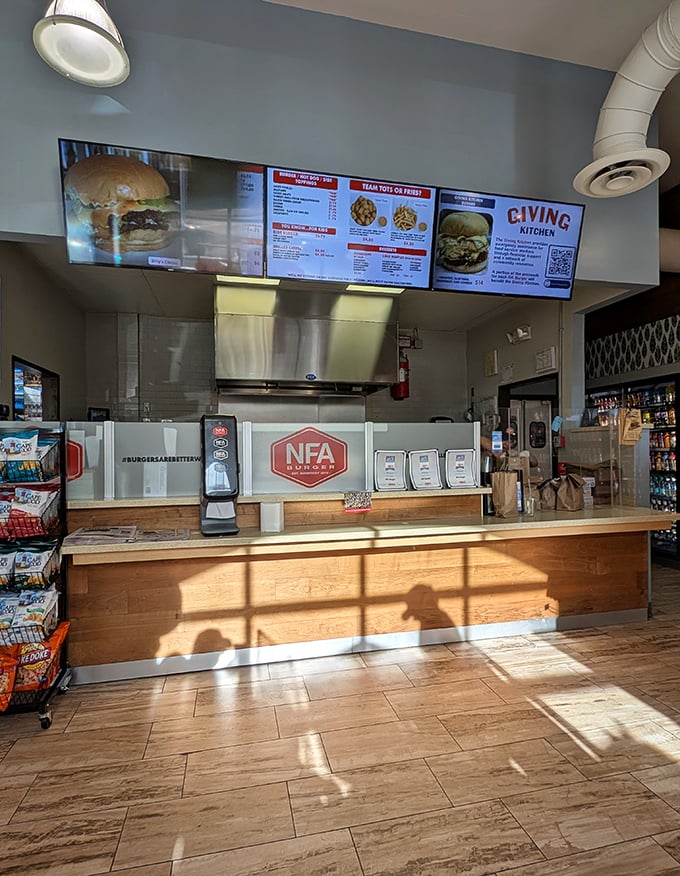 The burger command center where magic happens. No white tablecloths, no pretension&mdash;just a straightforward counter where life-changing patties are dispatched to hungry patrons.