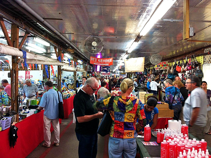 The bustling main corridor where treasure hunters navigate a sea of possibilities. That colorful peace sign shirt is practically screaming "Florida retirement freedom!"