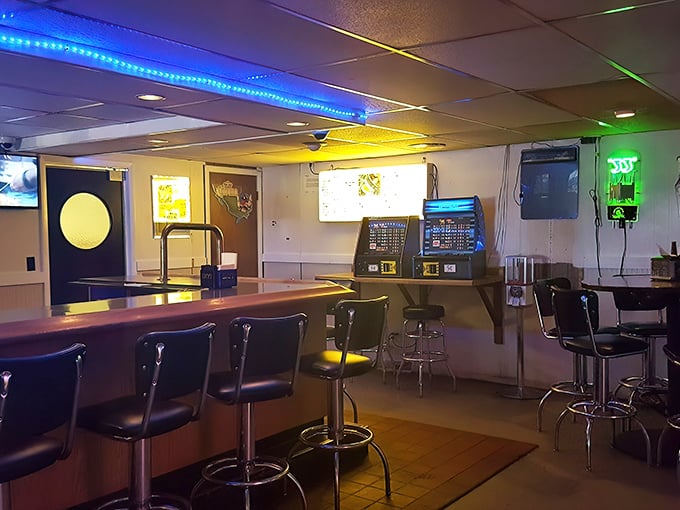 Blue neon lights and classic bar stools create that perfect Wisconsin ambiance&mdash;part sports hangout, part chicken sanctuary.