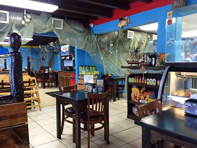 Fishing nets drape from the ceiling, creating an underwater ambiance that says "you're not in a chain restaurant anymore, Dorothy."