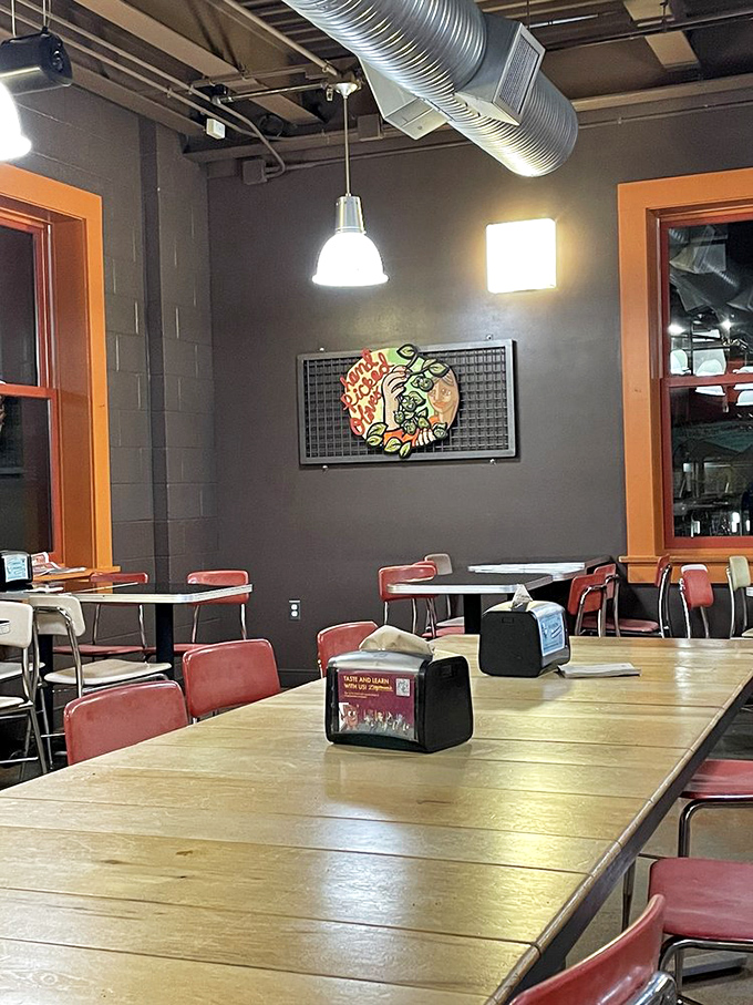 Simple wooden tables and industrial charm create the perfect backdrop for food that's anything but ordinary. Anticipation builds with every minute.