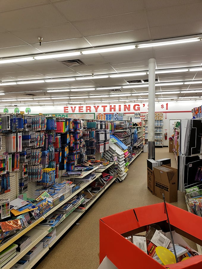 "EVERYTHING'S $1" proclaims the red banner, a siren song to savvy shoppers navigating aisles of affordable possibilities.