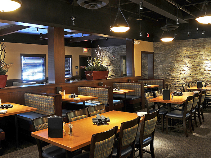 Stone walls and warm wood create that perfect "fancy but not too fancy" vibe. The kind of place where you can wear nice jeans and nobody gives you side-eye.