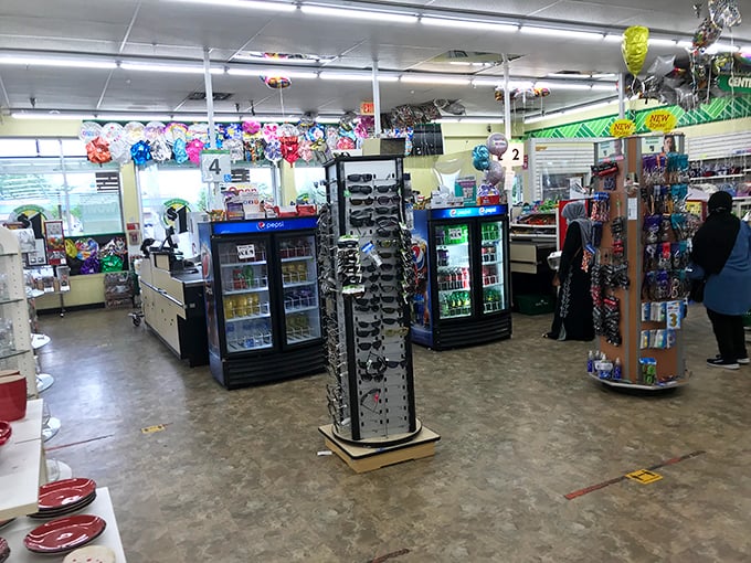 The checkout area &ndash; where dreams and dollars meet. Those refrigerated cases hold beverages that taste twice as good when they cost half as much.