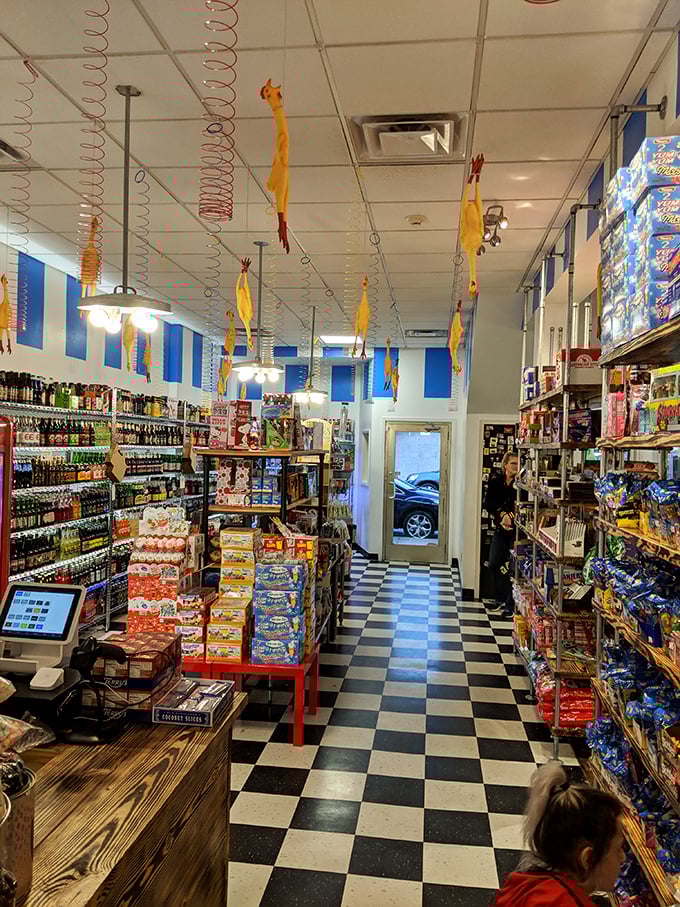 Step inside and the magic unfolds—rubber chickens dangling from springs above a checkerboard floor that practically screams "childhood joy has a home here."