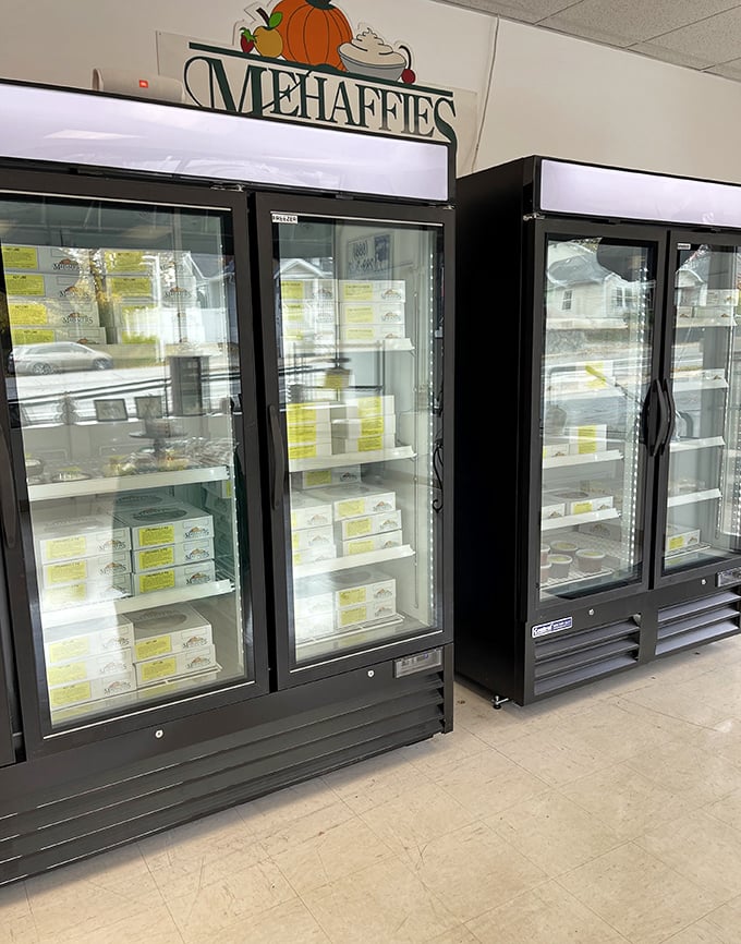 Refrigerated cases lined with boxed treasures &ndash; like a bank vault, but the dividends are paid in butter, sugar, and pure joy.