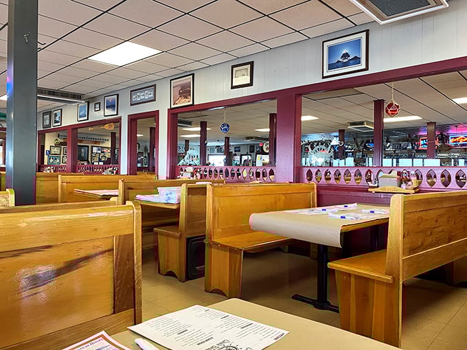 Wooden booths and red accents create that classic Maryland crab house vibe&mdash;no pretension, just the promise of seafood worth rolling up your sleeves for.