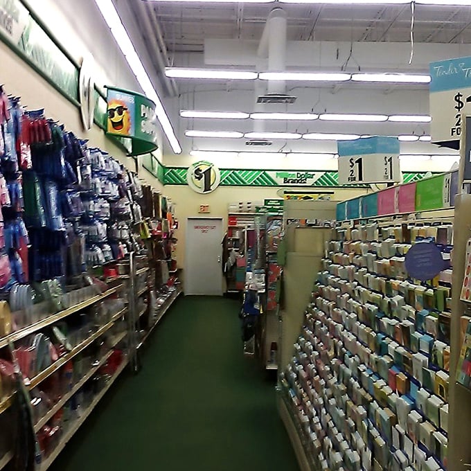 Aisles that stretch like runways of possibility. The greeting card section alone could furnish emotional support for a lifetime of forgotten anniversaries.