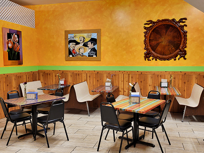 Warm golden walls and wooden accents create that rare dining atmosphere where you instantly feel like a regular, even on your first visit.