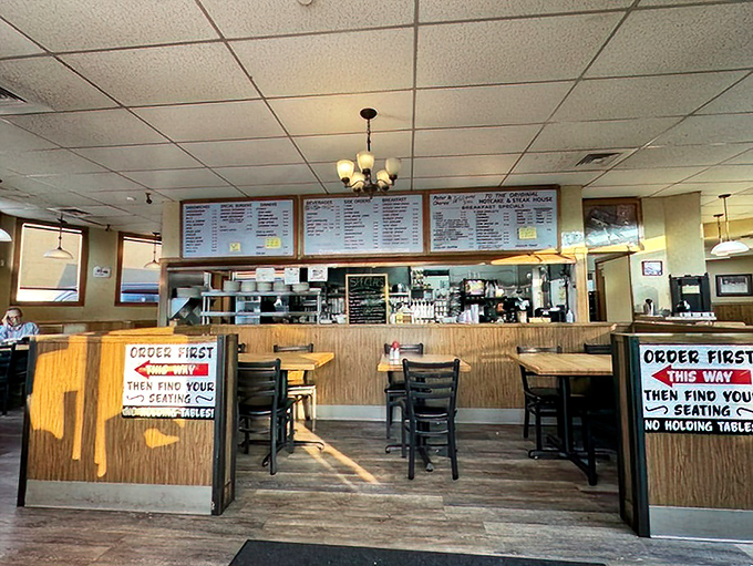 Step inside and the rules are clear: order first, then find your seat. Democracy in dining at its finest.