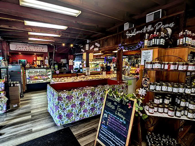 Step inside and witness dessert paradise in its natural habitat. The floral-patterned counter and wooden shelves of preserves whisper, "Diet? What diet?"