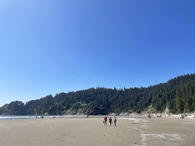 The wide-open expanse invites wanderers to leave footprints that the tide will gently erase, a temporary signature on nature's canvas.