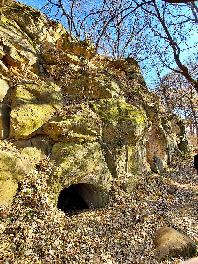 Mother Nature meets human determination in this pint-sized portal. Who needs a fancy hotel when you've got your very own hillside hideaway?