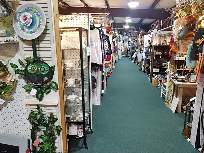 Venture down the green-carpeted aisles where decades of American history line the walls, each booth a chapter in our collective memory.