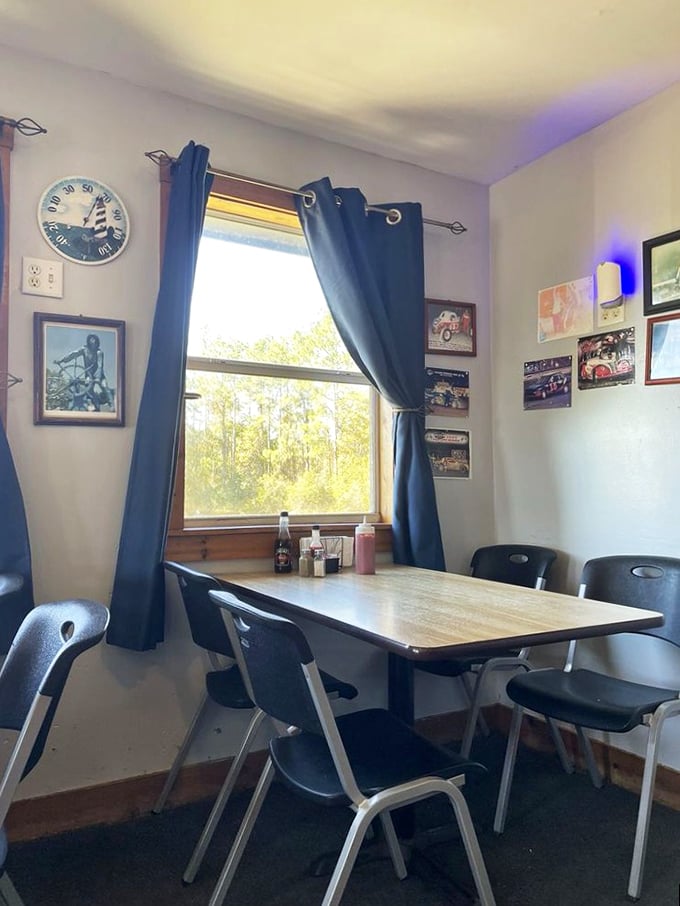 A simple table by the window where culinary magic happens. Racing memorabilia on the walls tells you this place values speed&mdash;from kitchen to table.