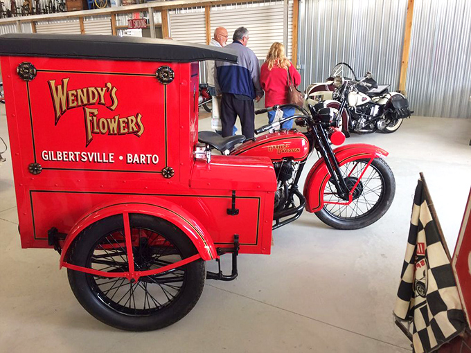 This gleaming vintage delivery motorcycle isn't just transportation&mdash;it's a time machine on wheels. Wendy's Flowers once delivered blooms throughout Barto with style.