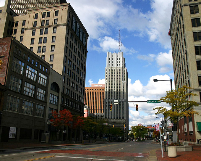 Akron's towering Art Deco buildings reach skyward like ambitious dreams refusing to fade with time.
