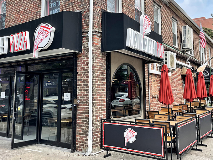 Austin Street Pizza's corner location screams "neighborhood institution." The outdoor seating begs you to linger over one more slice.