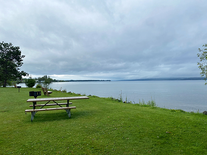 Baraga State Park's peaceful lakeside view offers the perfect spot for contemplation&mdash;or figuring out which fishing lure to try next.