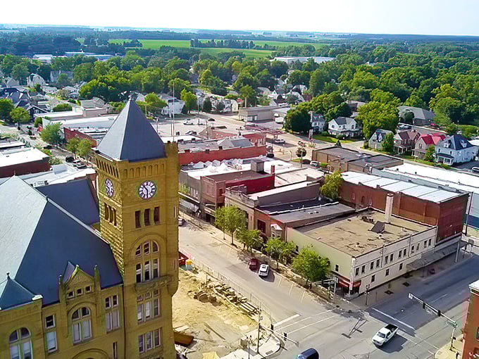 Bluffton's magnificent courthouse tower watches over the town like a friendly giant in a storybook.