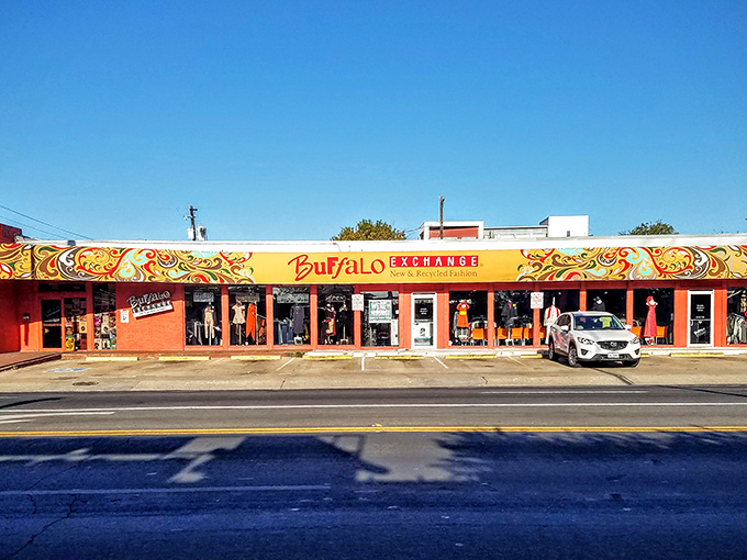 Buffalo Exchange's vibrant storefront stands out on Guadalupe Street like a peacock at a pigeon convention.