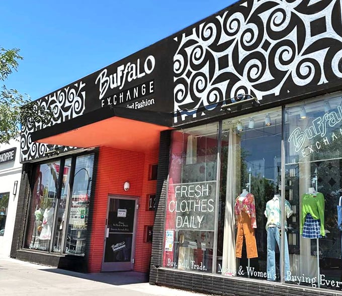 Buffalo Exchange's bold storefront screams "I'm not your grandma's thrift store!" Fresh clothes daily and style for miles.