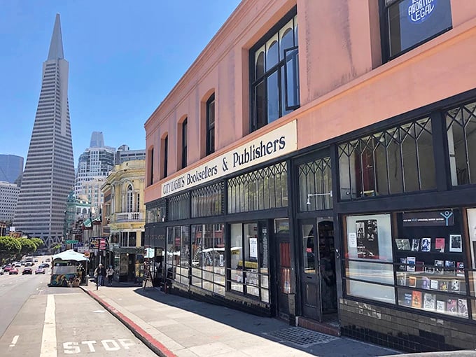City Lights stands proudly against the San Francisco skyline, a beacon for literary rebels since the Beat generation.