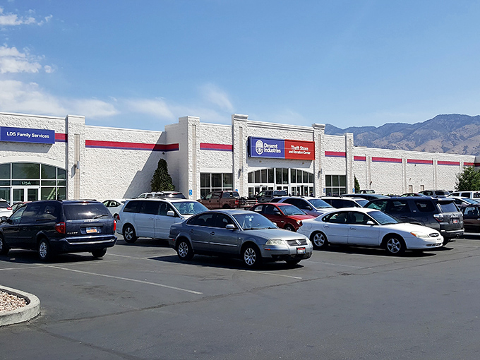 Deseret Industries stands majestically against Utah's mountain backdrop, a kingdom of previously-loved treasures awaiting new homes.