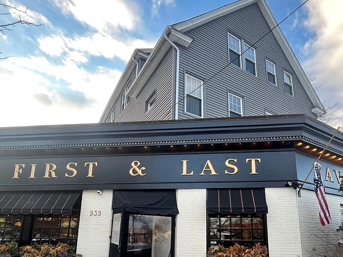 First & Last Tavern: Classic brick, elegant signage, and an American flag&mdash;this Hartford institution has all the makings of a perfect neighborhood pizza spot.