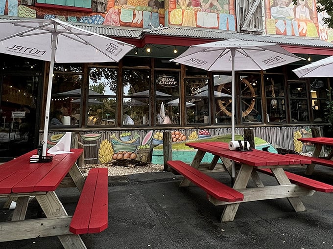 Red picnic tables and colorful murals &ndash; Fourth Street Shrimp Store serves up Florida vibes with a side of sunshine.