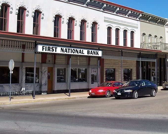 Granbury's First National Bank building anchors a downtown that hasn't changed its tune since Sinatra was topping the charts.
