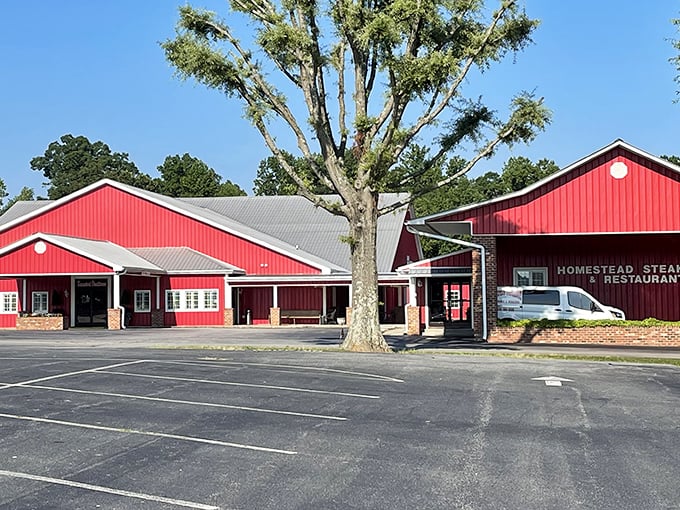 Homestead's barn-red building stands out like a beacon for hungry travelers&mdash;the steak equivalent of a lighthouse.