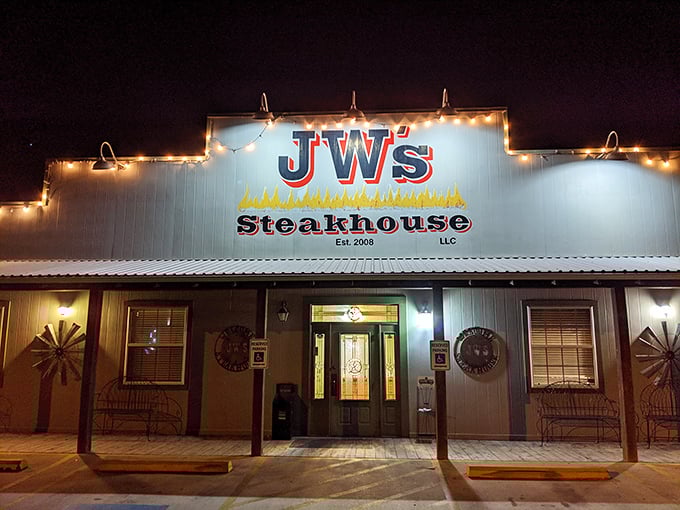 JW's Steakhouse lights up the night like a carnivore's North Star. In Carmine, this beacon of beef is worth every mile of Texas highway.