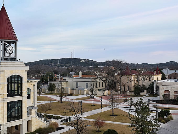 Kerrville's town center unfolds like a perfect postcard, where clock towers keep time in a place that understands the value of slowing down.