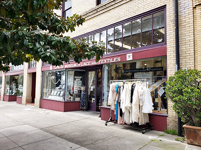 Lace heaven! The Lacis Museum storefront promises delicate treasures that would make your grandmother swoon with delight.