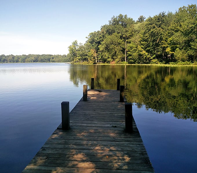 Morning mist hovers over Lincoln State Park's glassy lake. Even Abe himself would pause to admire this view.