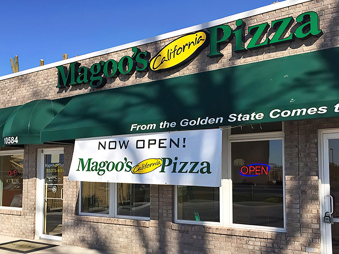California dreaming in Indiana! Magoo's bright green signage promises a West Coast pizza experience without the cross-country flight or avocado upcharge.