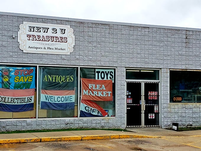 Behind this modest storefront lies a wonderland of vintage treasures, proving that great finds often hide in plain sight.