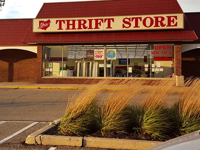 Ohio Thrift's distinctive red-roofed storefront stands like a beacon of hope for budget-conscious shoppers across Columbus.