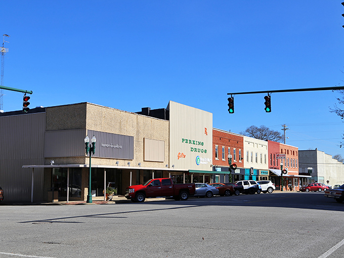 Paris's downtown district showcases beautifully preserved architecture under Tennessee's blue skies. History and affordability in perfect harmony.
