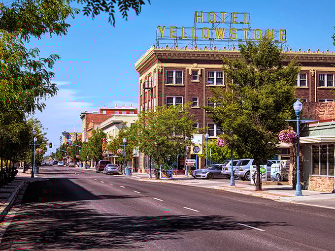 Pocatello's historic Hotel Yellowstone sign crowns downtown, a reminder of the city's colorful past and enduring character.